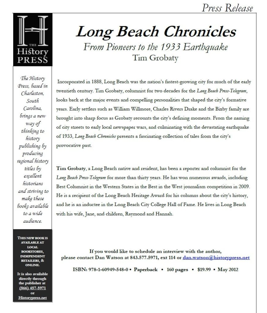 Long Beach Chronicles by Tim Grobaty - Historical Society of Long Beach